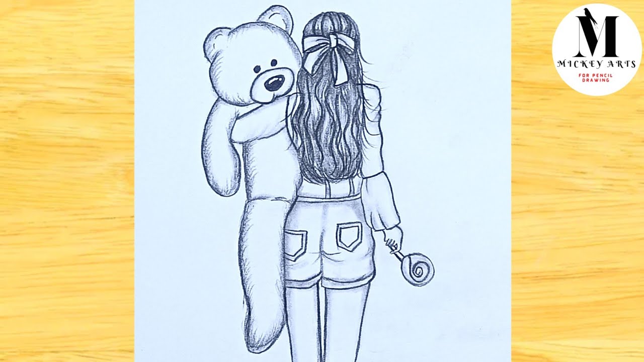 How to Draw a Girl Holding Teddy Bear || Pencil Drawing || Girl Drawing ...