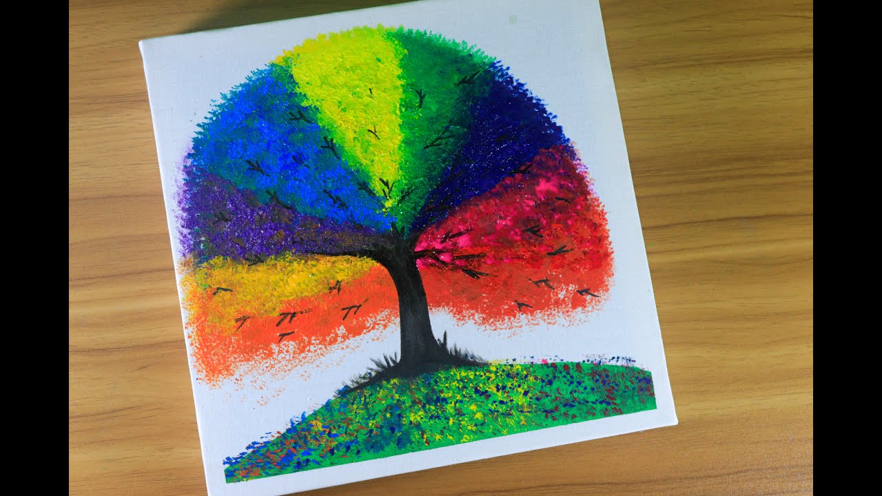 Rainbow Tree - Acrylic Painting for Beginners | How to paint a Simple ...