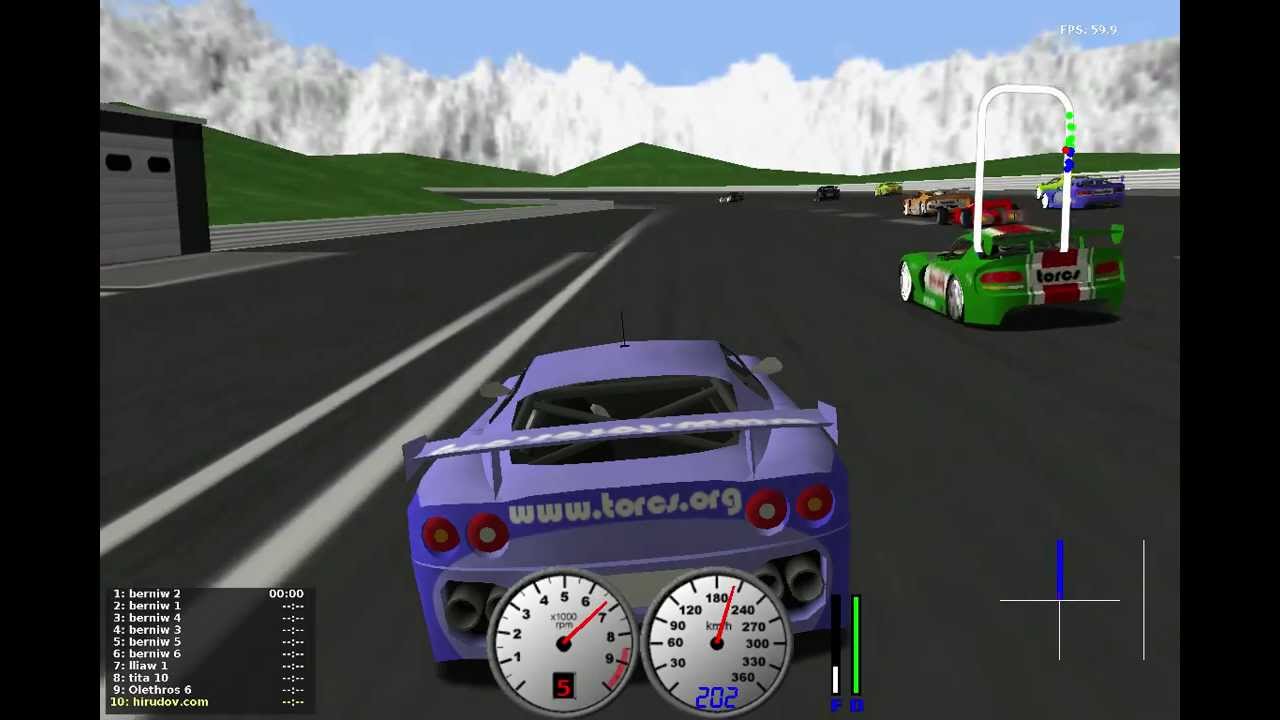 TORCS gameplay - trb1-car1 versus all on Oval Tracks A-Speedway - YouTube