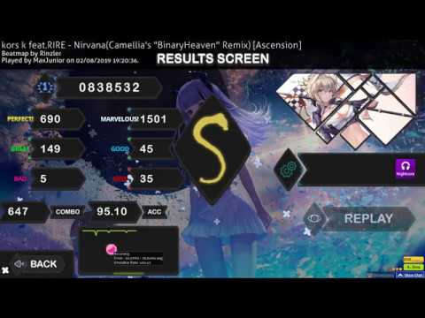 osu!mania - Nirvana (Camellia's "BinaryHeaven" Remix) [4K Ascension] +NC 95,10% - YouTube
