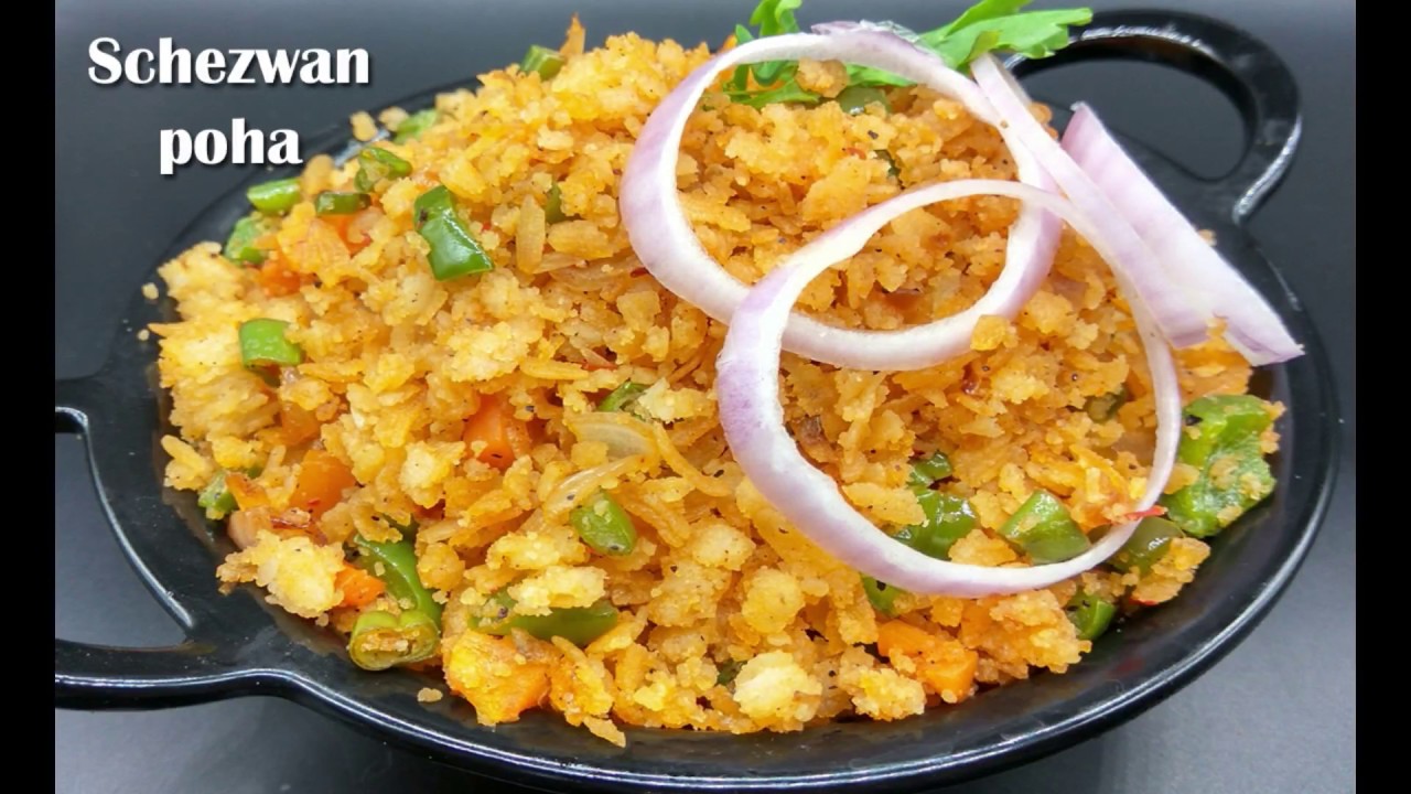 Poha recipe| gujarati breakfast |Quick schezwan poha recipe|lunchbox ...