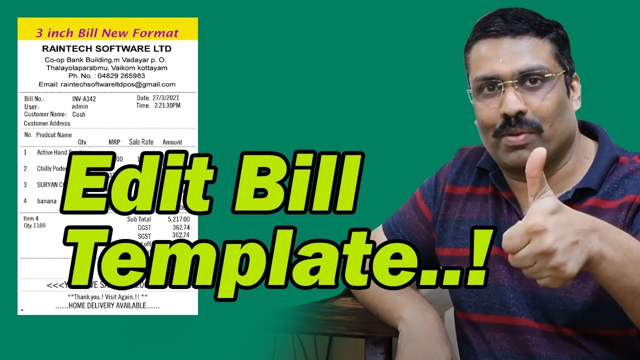 Edit bill template as u wish billing software in raintech pos. - YouTube