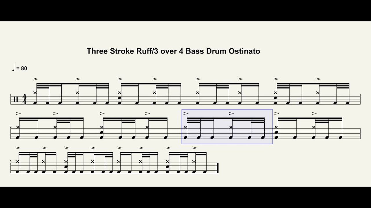 3 stroke ruff/3 over 4 bass drum ostinato - YouTube