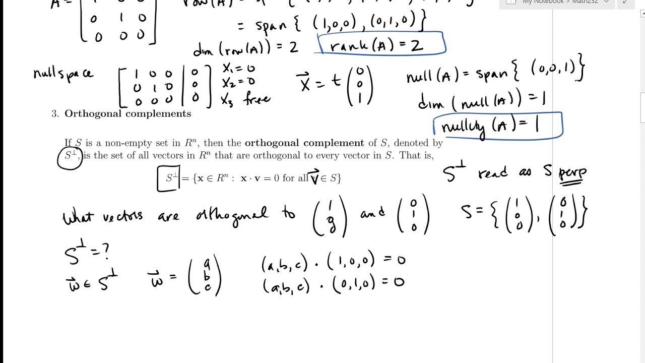 SFU MATH 232 7.3 Fundamental Spaces of a Matrix - YouTube