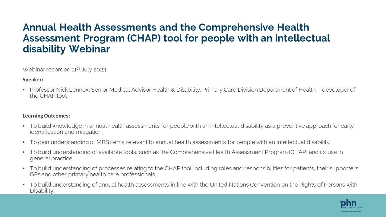 Annual Health Assessments and the CHAP tool for people with an ...