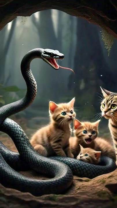 Brave Mother Cat Defends Kittens from Snake - YouTube