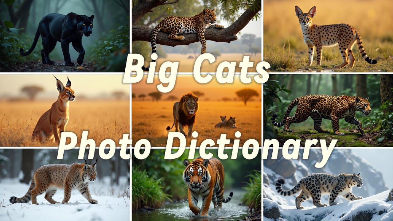 Big Cats Photo Dictionary 🦁 | Cheetah, Jaguar, Panther, Puma, Leopard ...