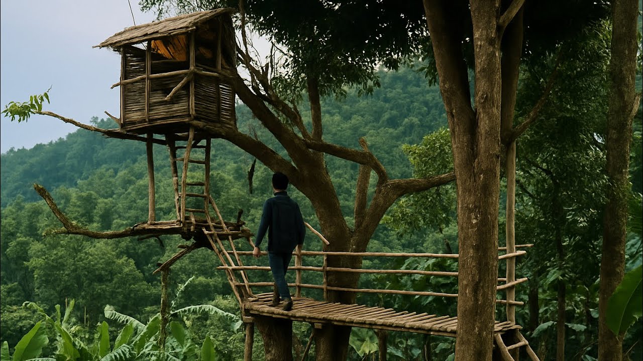I Built a Treehouse Survival Shelter to Escape Wild Animals in the ...