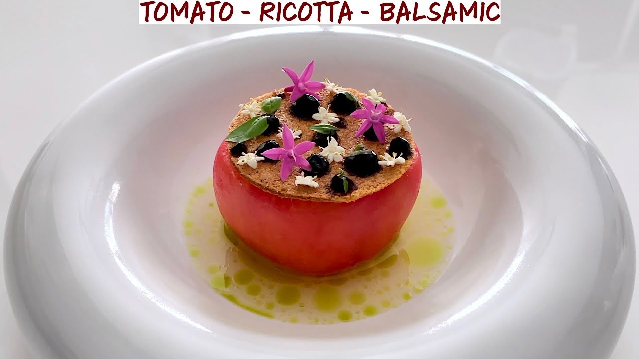 Fine Dining Tomato & Ricotta Salad with Prosciutto, Balsamic Vinegar ...