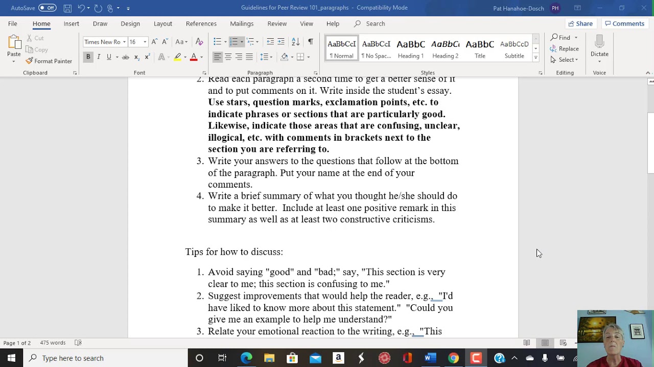 Guidelines for Peer Review handout - YouTube