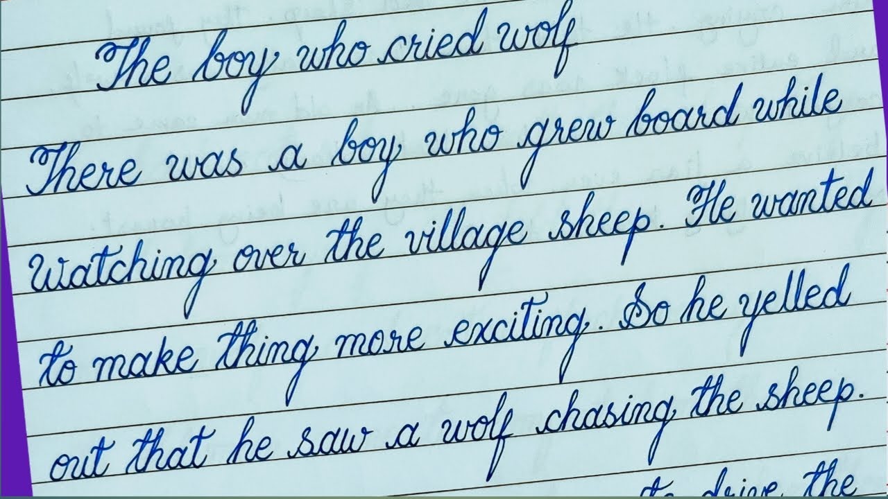 Story: The boy who cried wolf in cursive handwriting for beginners ...