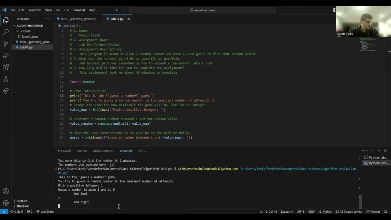 Algorithm Design Lab01 - Guessing Game - YouTube