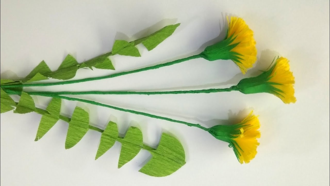 How To Make Dandelion Paper Flowers | Crepe Paper Flowers | Art and ...