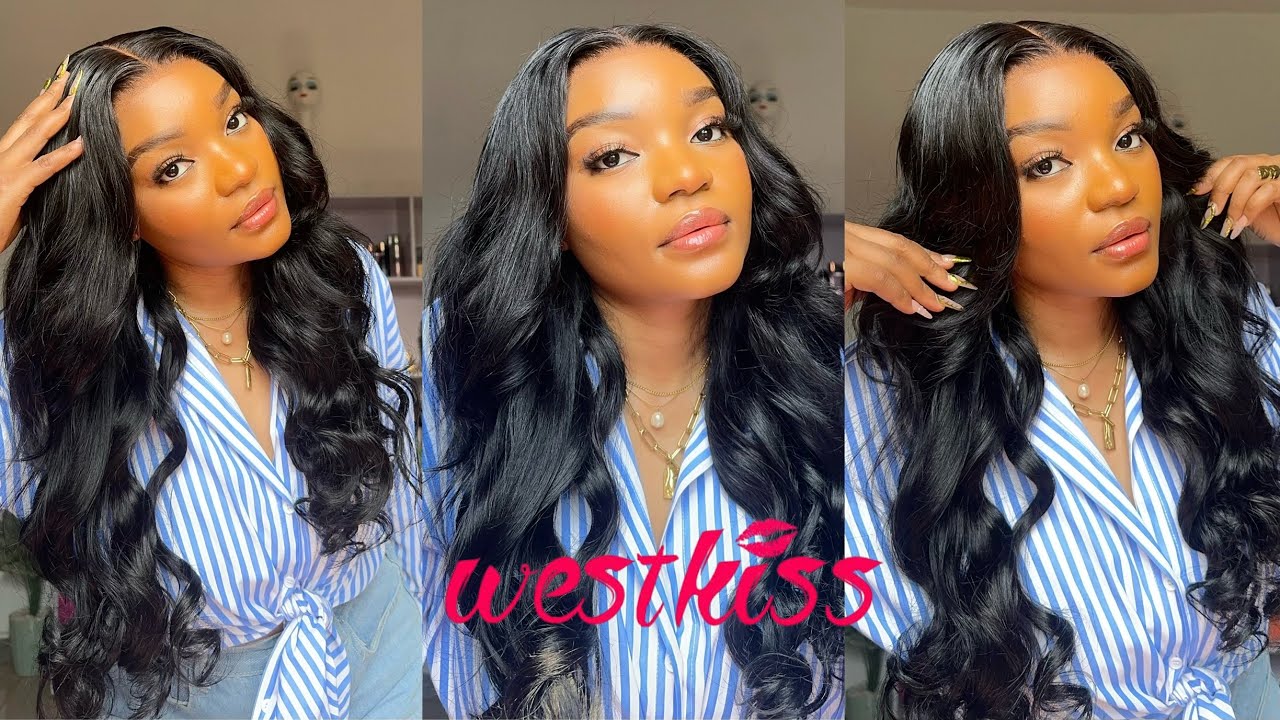 THE EASIEST INSTALL EVER! Pre-curled curtain bangs 5x7 closure wig ...