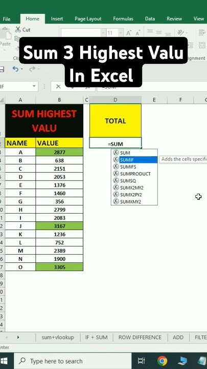 Sumproducts with Sum 3 Highest Valu in Excel #tricks #excel #excel formula #sum - YouTube