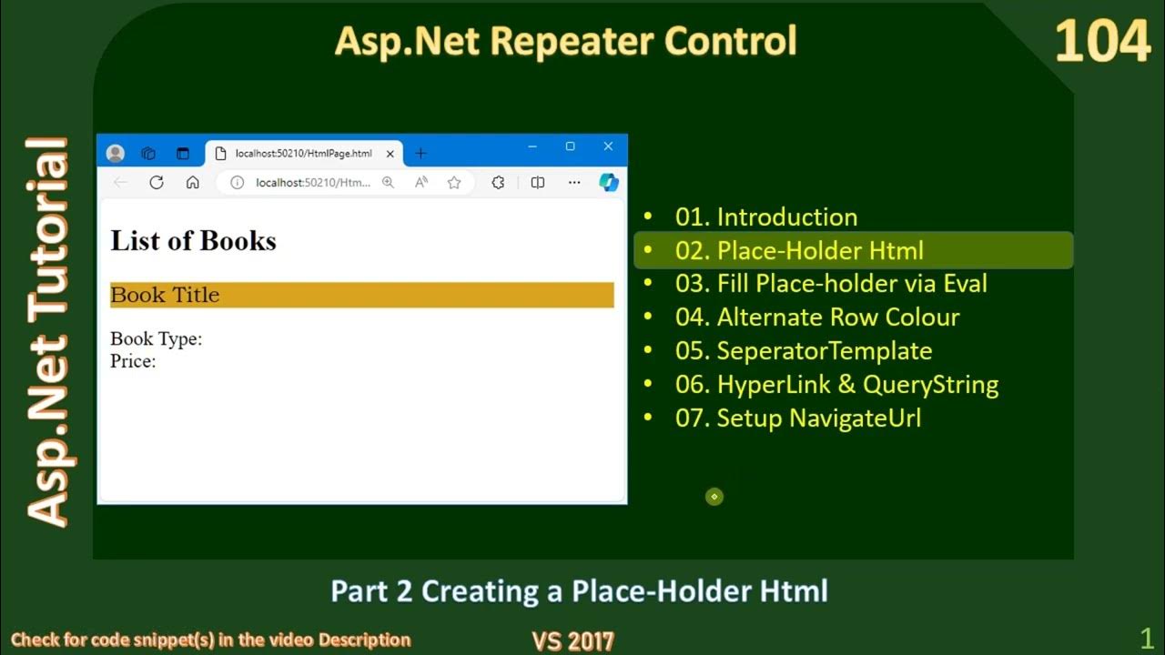 Repeater Control | Part 2 - Design Place Holder Html | Asp Net Tutorial #104 - YouTube