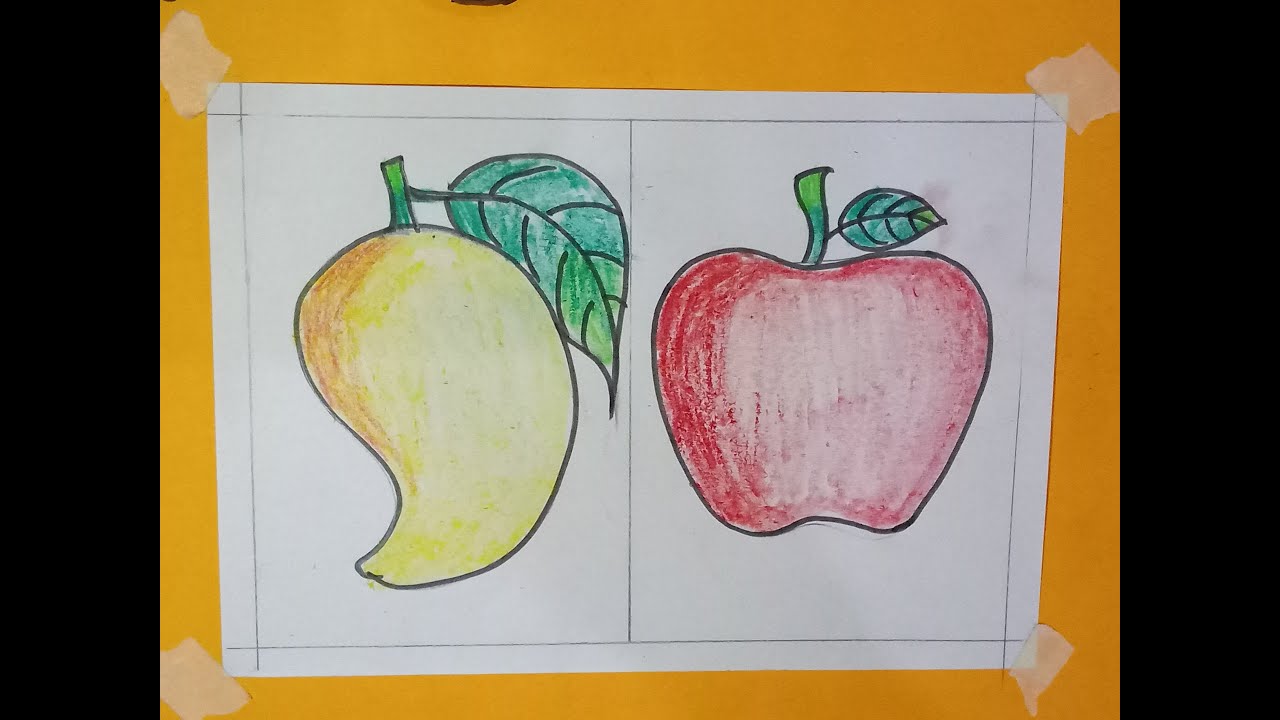 How to draw fruits for kids | Mango and apple drawing | Lesson - 1 ...