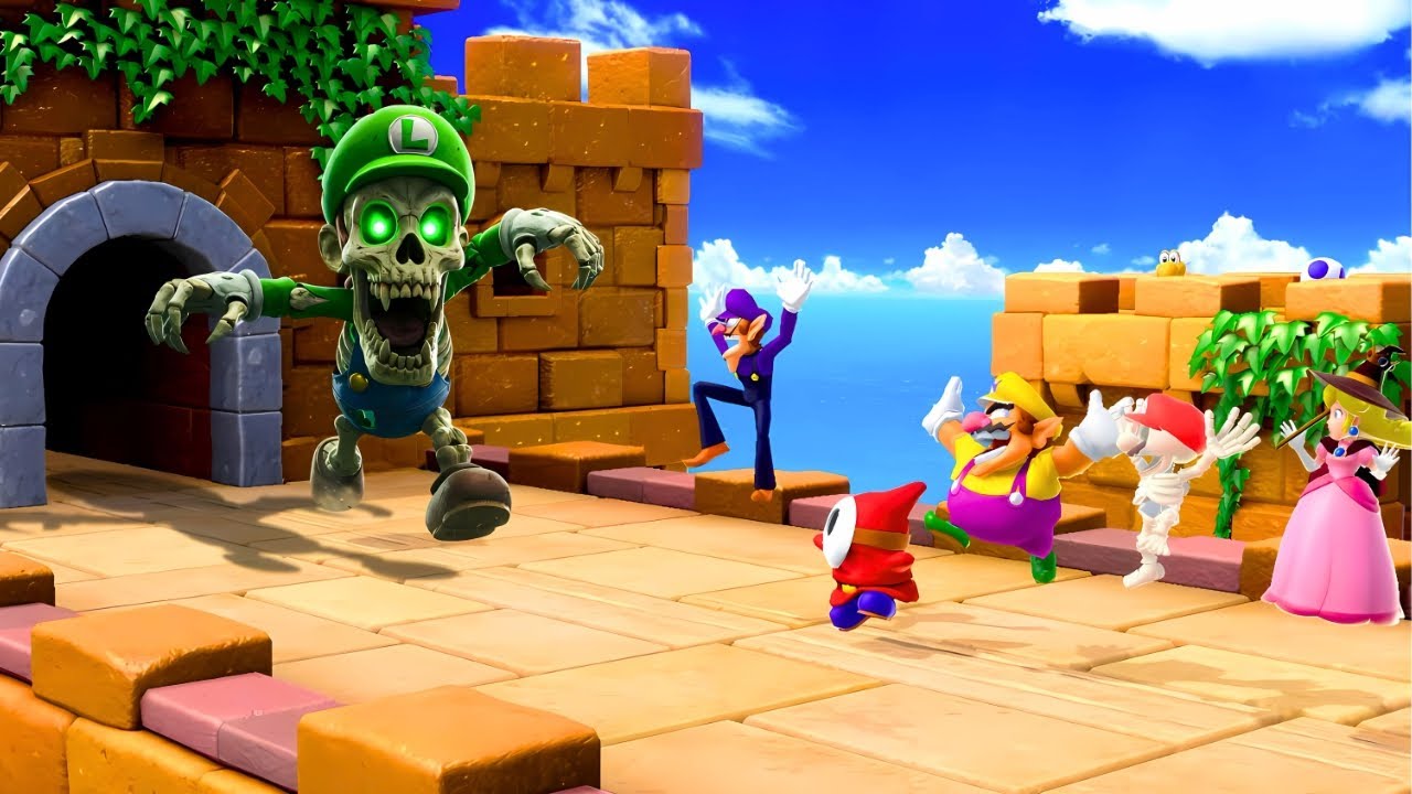 Can Waluigi & Friends Escape The Skeleton Luigi Chase? (Scary Moments ...