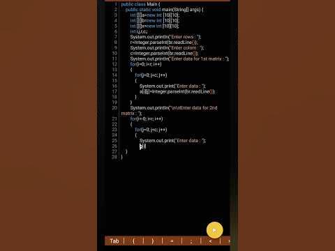 Matrix Addition|| Java programming|| #coding #trending #viral #shorts # ...