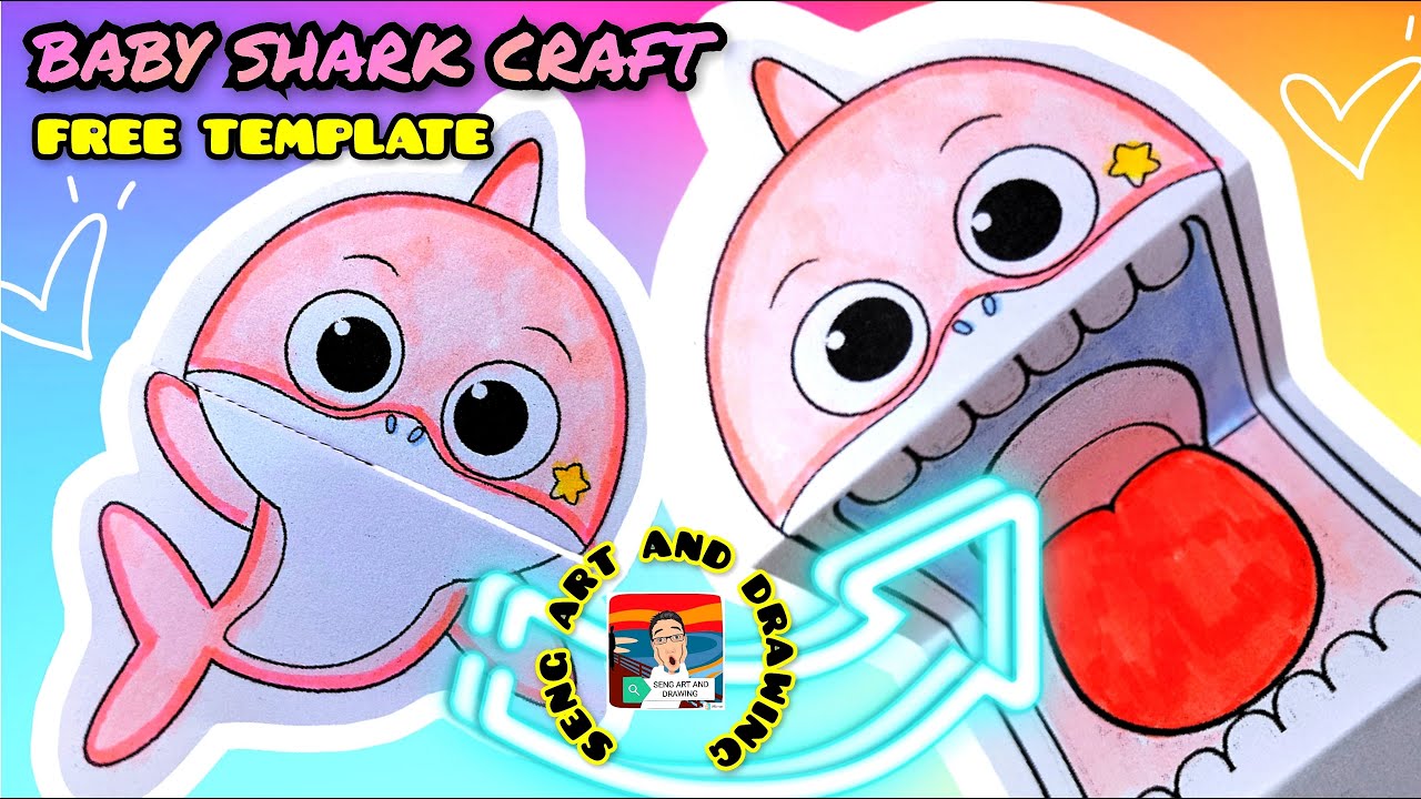 free printable cute baby shark craft - baby shark folding surprise ...