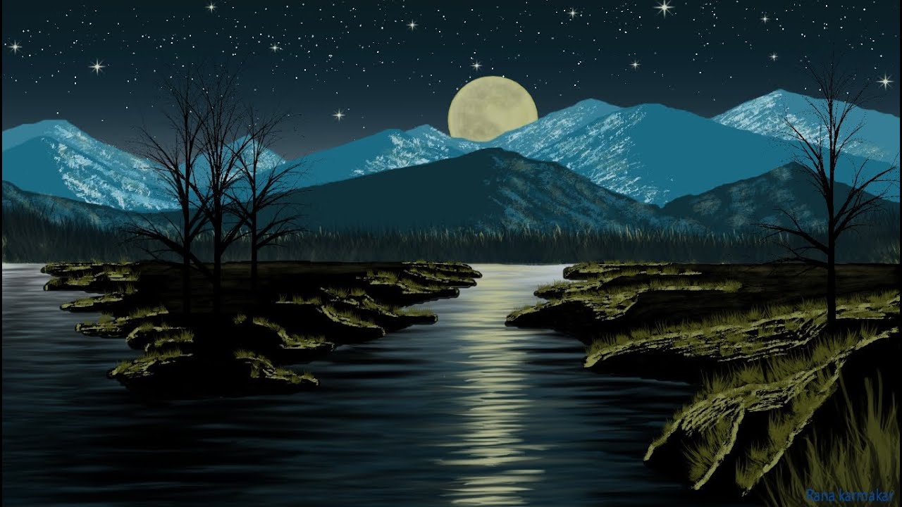 Scenery Painting Video || Beautiful River Side Scenery Painting || How ...