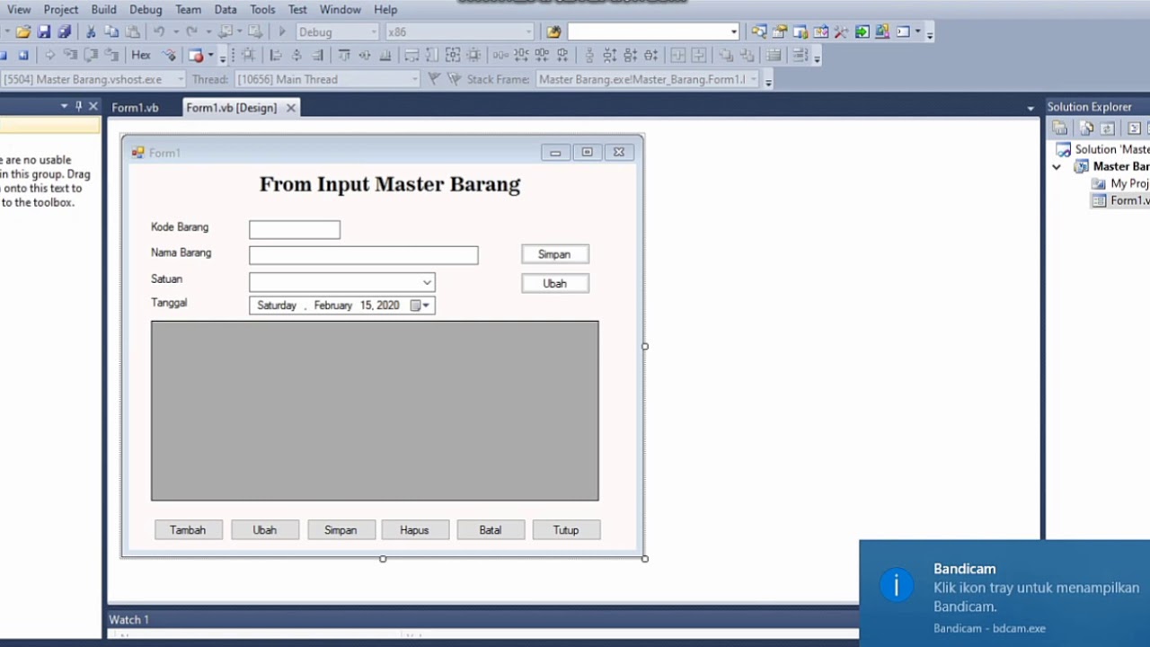 Tugas visual basic semester 3 input master barang - YouTube