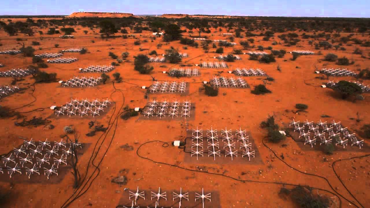 Aerial view of the Murchison Widefield Array (MWA): flying low over the ...
