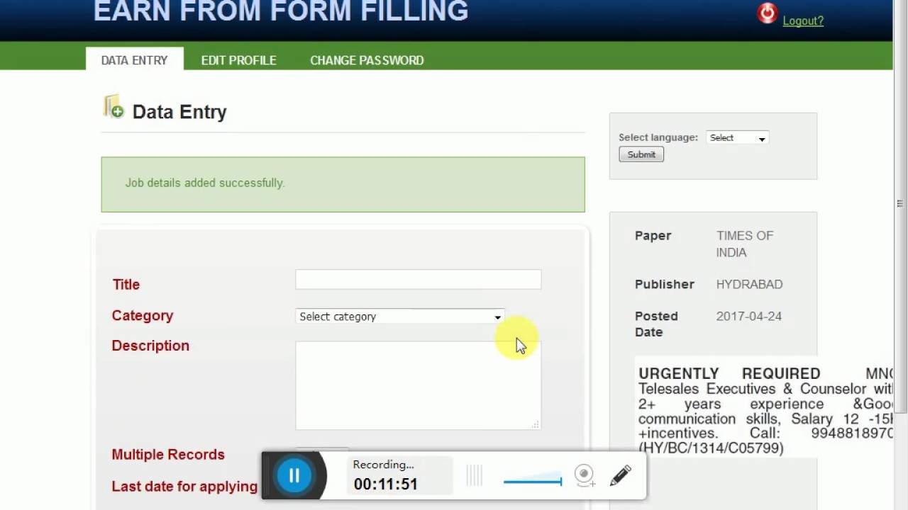 Online Form Filling Job - YouTube
