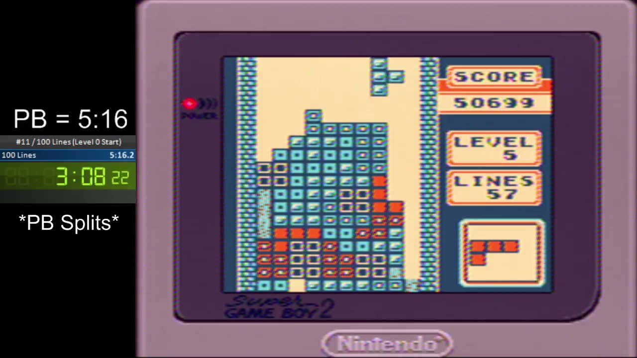 GB - Tetris - 100 Lines Speedrun (Level 0 Start) - 4:58 - YouTube