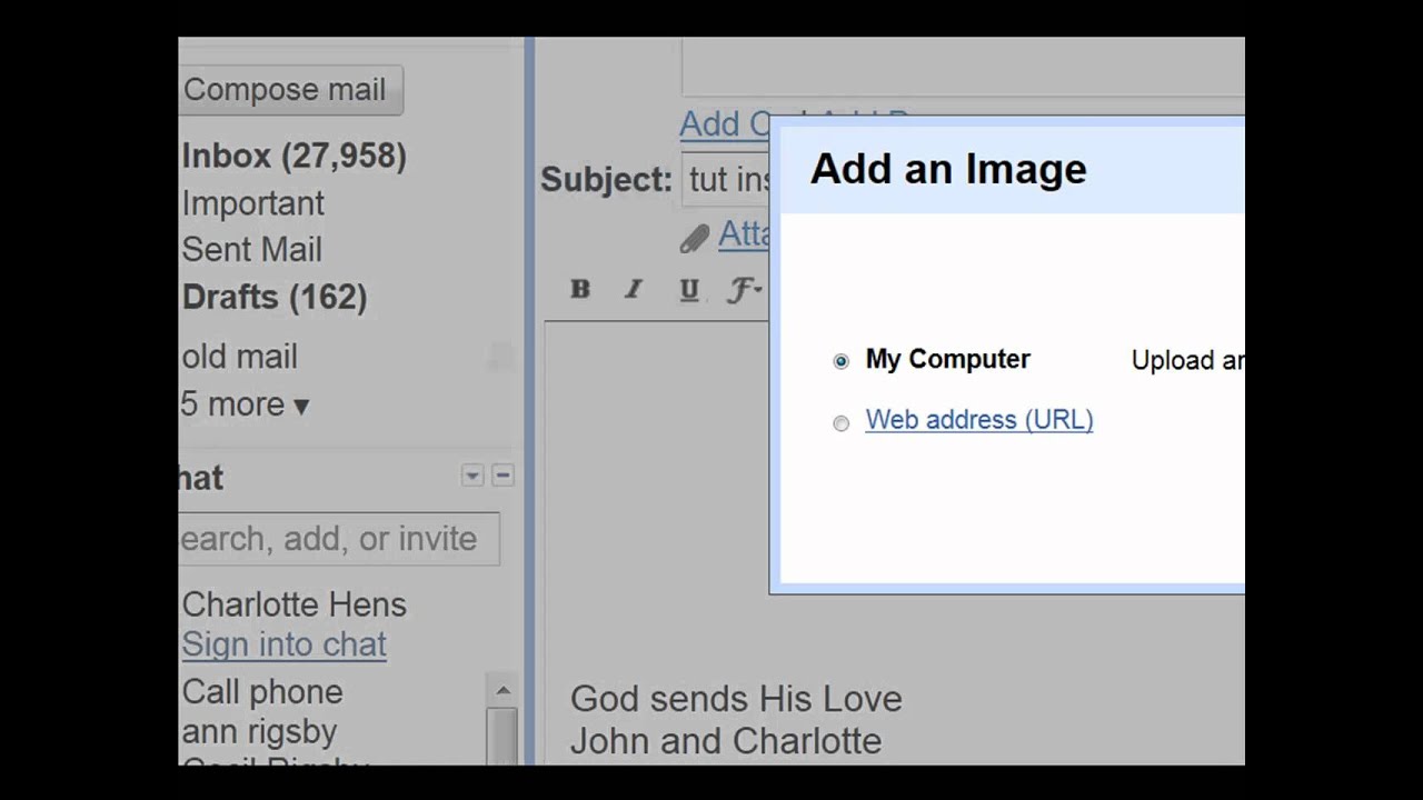 How too insert images into the body of your gmail message - YouTube