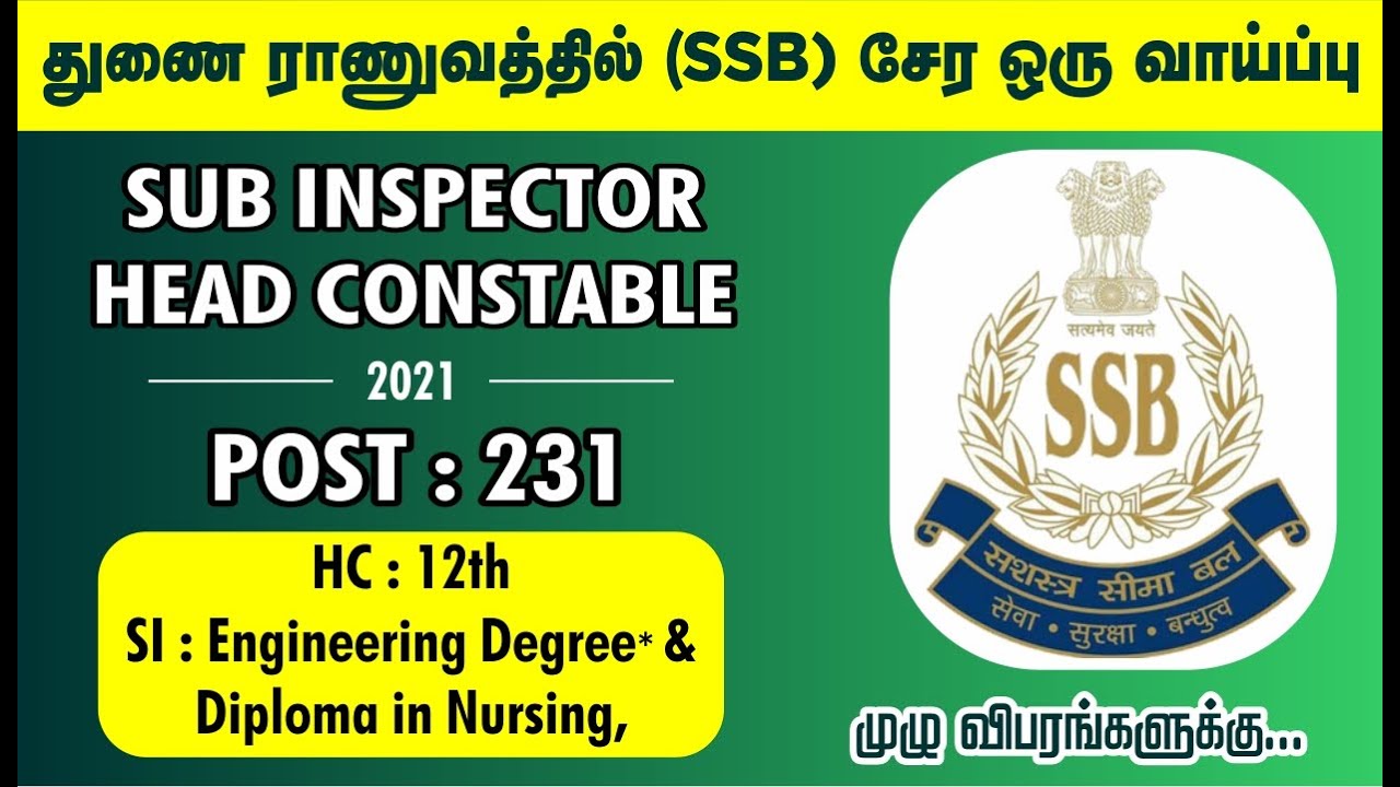 SSB - SUB INSPECTOR & HEAD CONSTABLE || NOTIFICATION OUT || FULL ...