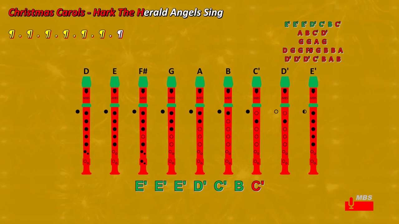 Hark The Herald Angels Sing Recorder Notes Tutorial / Christmas Carols ...