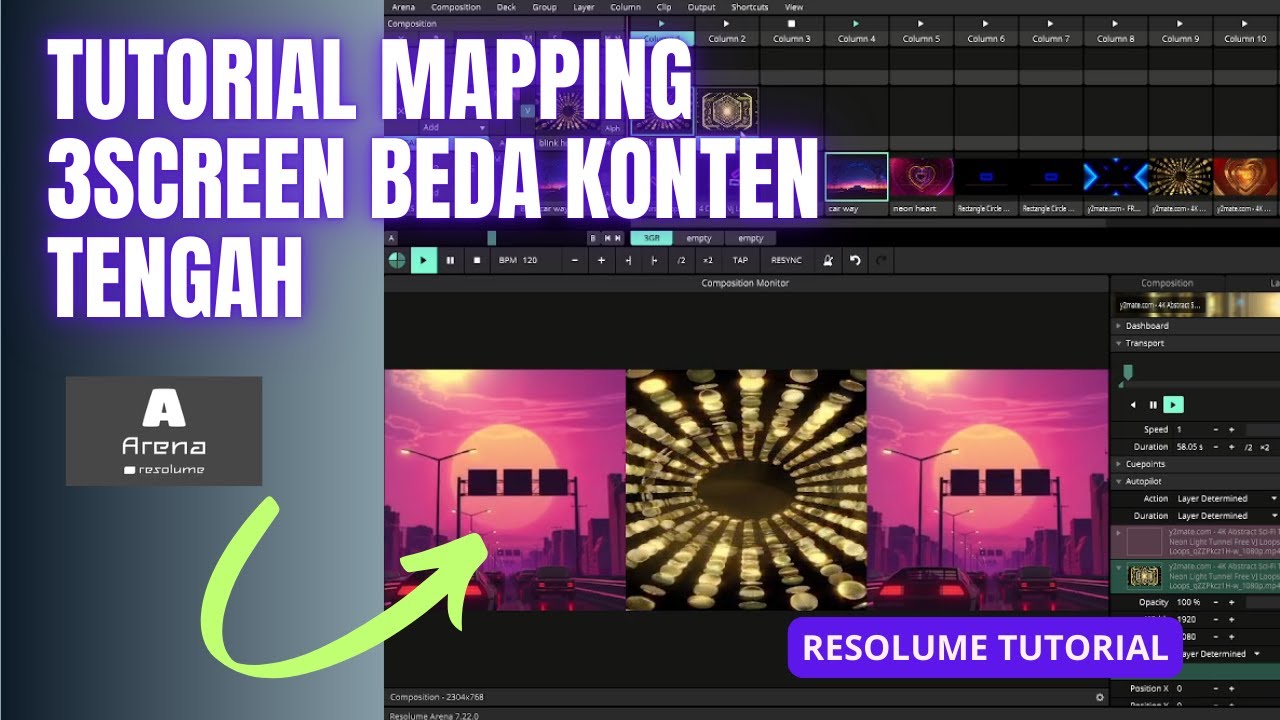 Cara Mapping Tiga Screen Beda Konten Tengah || Resolume Tutorial - YouTube