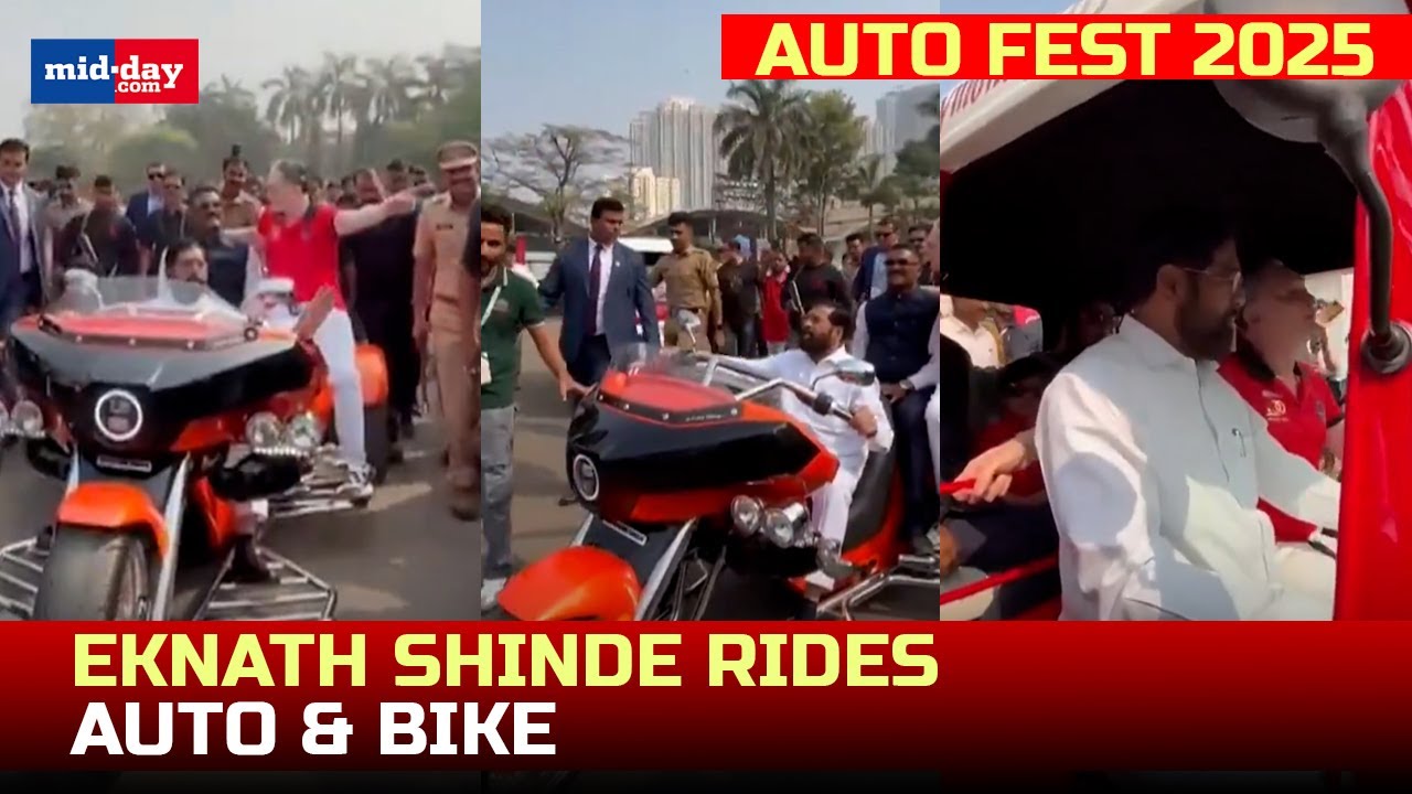 Eknath Shinde Rides Bike and Auto at Thane's Auto Fest 2025 - YouTube