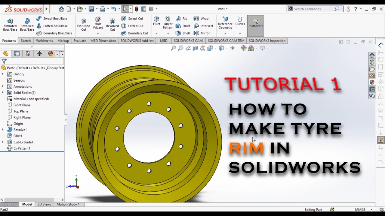 How to make Tyre RIM in Solidworks | Tutorial 1 | Easy Explanation in ...