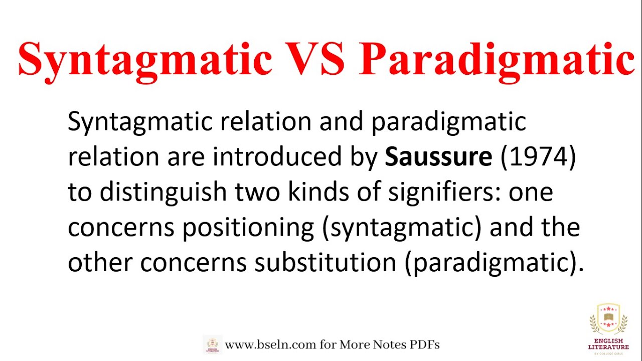 Syntagmatic and Paradigmatic in Linguistics in Urdu, Syntagmatic and ...