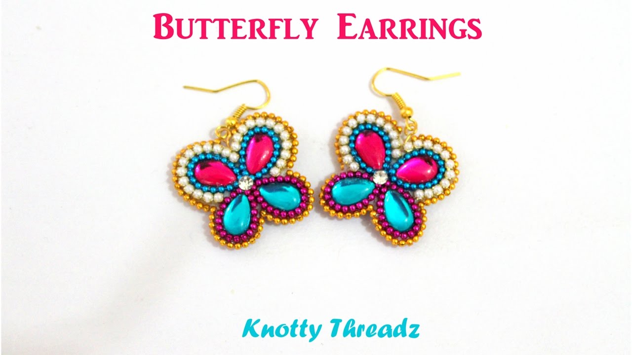 How to make Double Sided Designer Earrings | Butterfly Design | Tutorial | Knotty Threadz ...