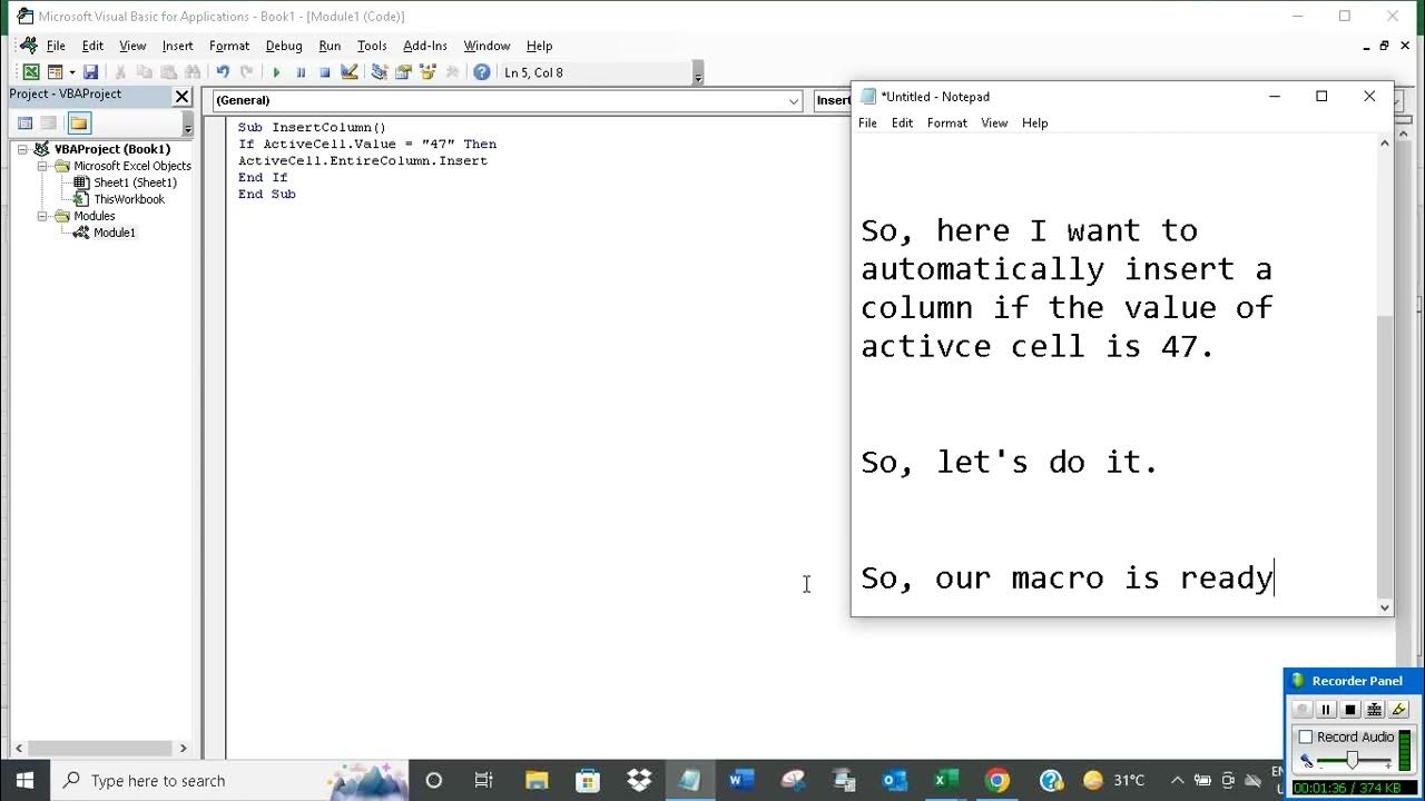 Automatically insert a column based on cell value in Excel - YouTube