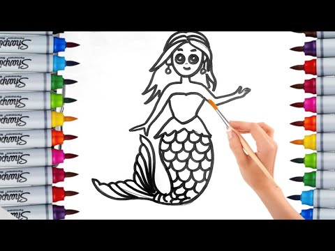 Mermaid drawing for kids | Coloring painting | Toddlers | Kids drawing ...