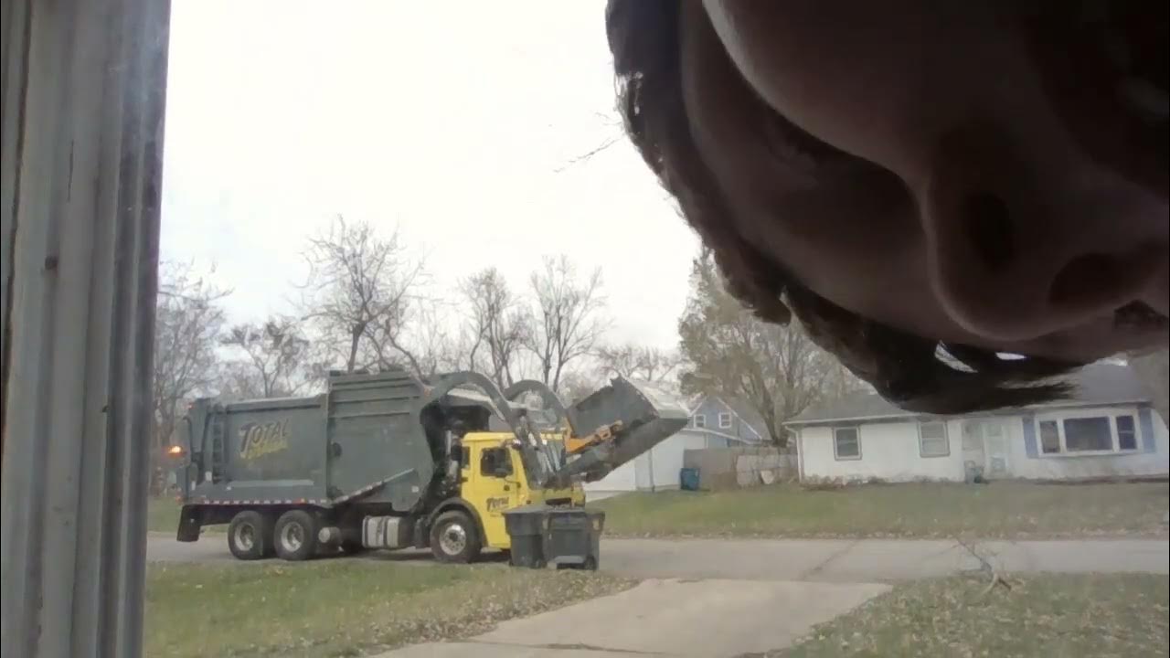 total garbage truck picking up my trash cans - YouTube