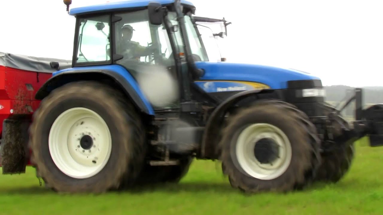 New Holland TM155 Spreading Fertilizer - YouTube