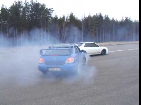 Awesome subaru wrx sti donuts in Lithuania - YouTube