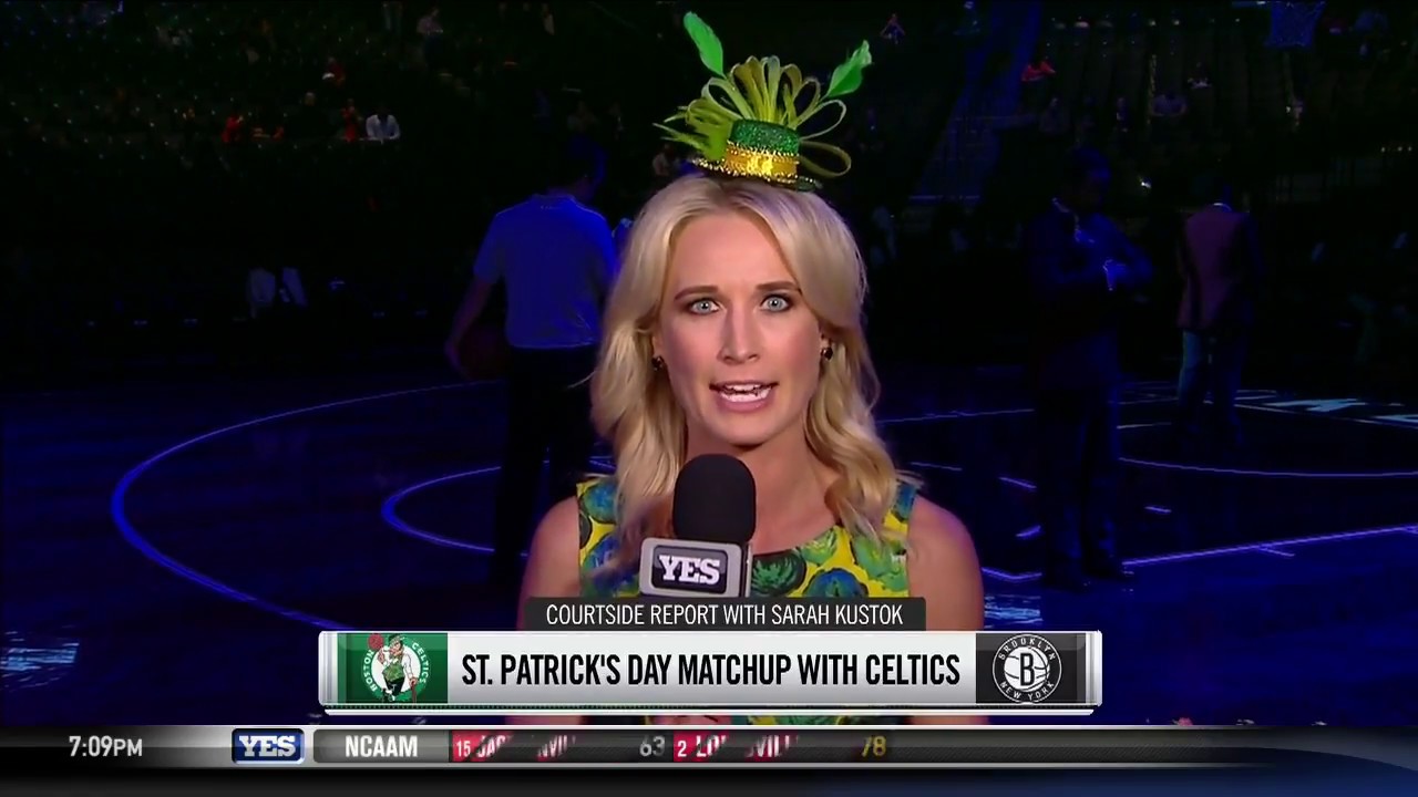 Brooklyn Nets sideline reporter has some fun on St. Patrick's Day - YouTube