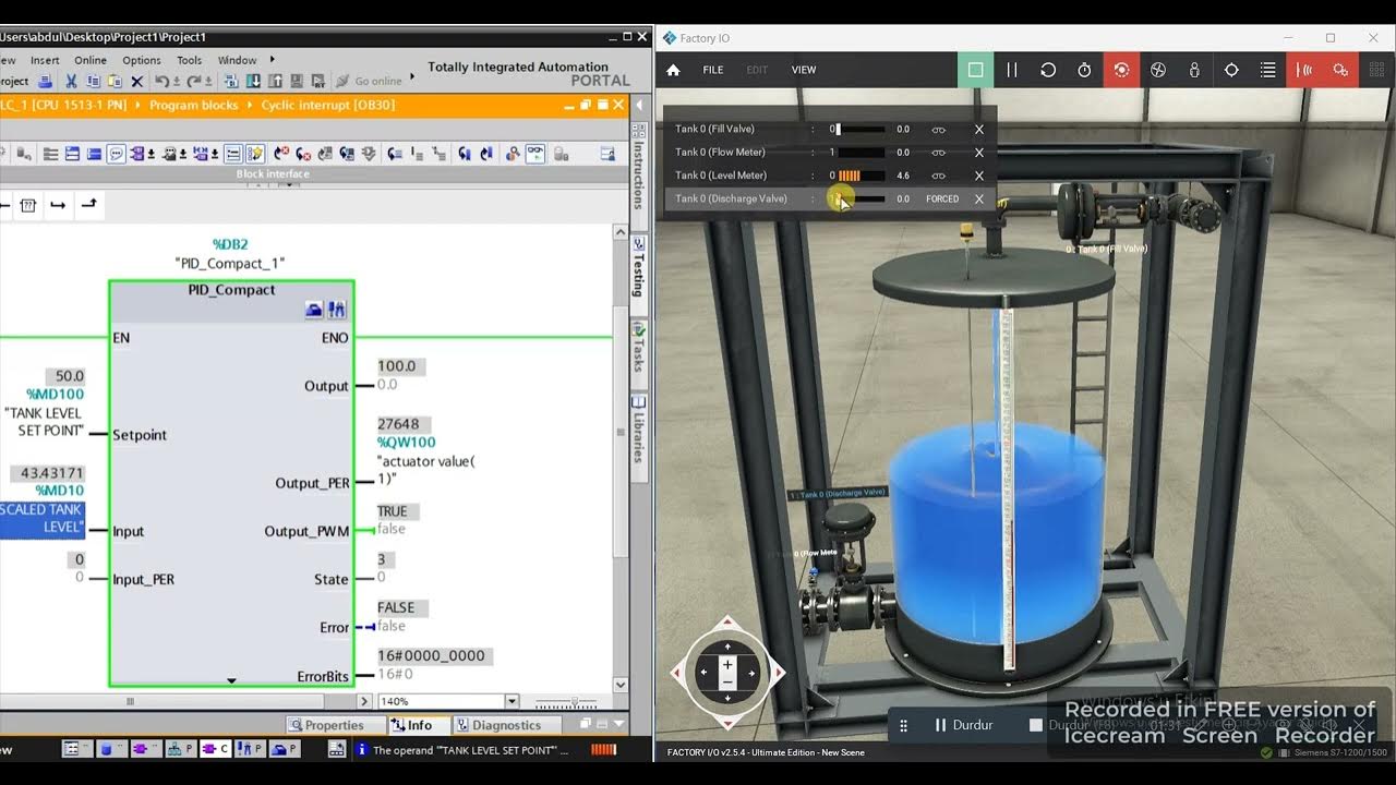 'TIA PORTAL PLCSIM ADV' COMM WITH 'FACTORY IO' , TANK LIQUID LEVEL PID ...