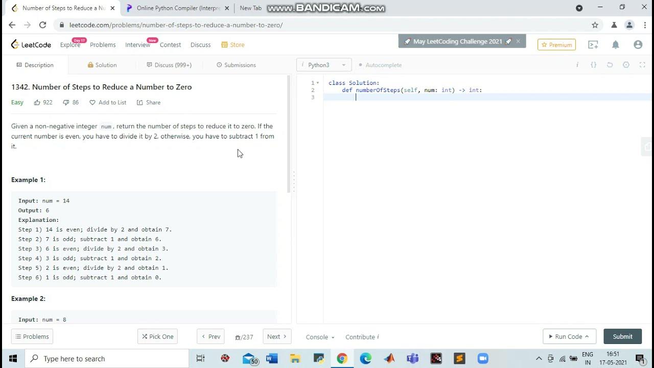 Leetcode Number Of Steps To Reduce A Number To Zero Youtube