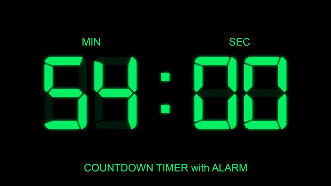 54 Minute Countdown Timer with Alarm on Start and Finish time , glowing ...