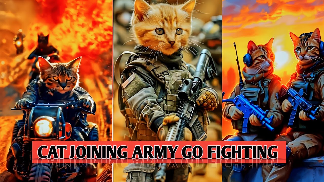 Cat joining army going to fighting / ai animated animals videos / Ai ...