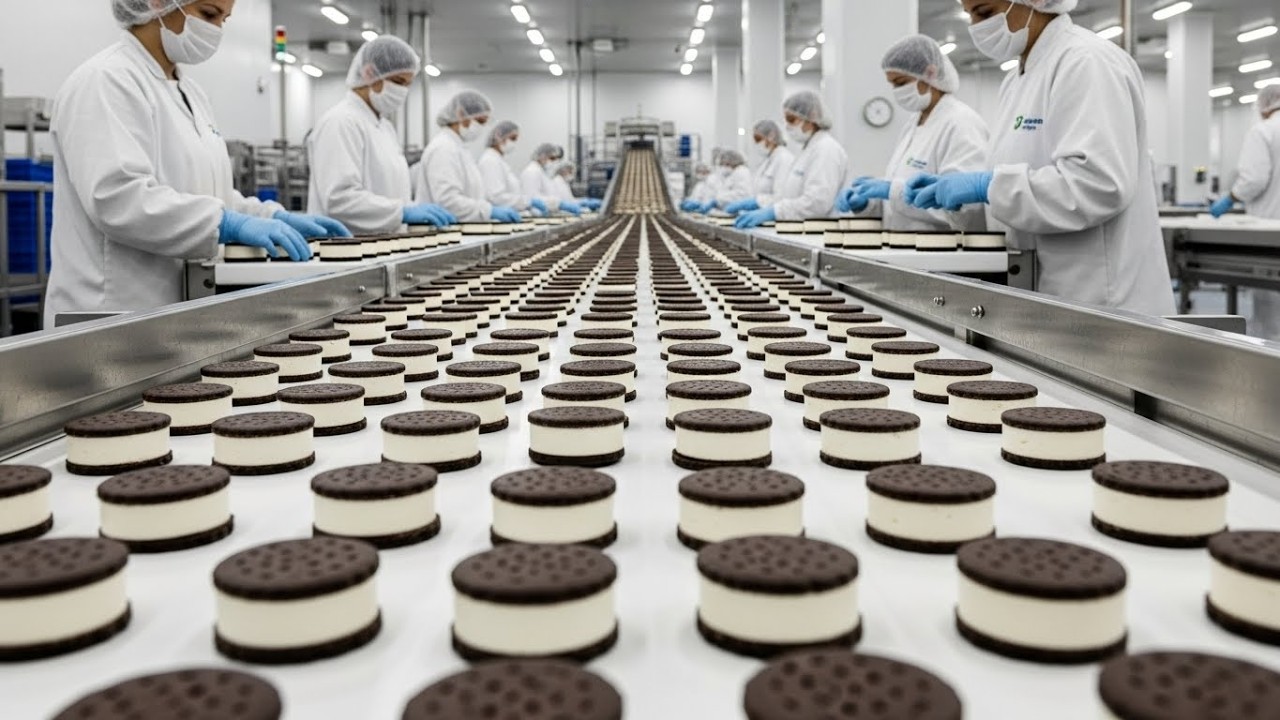 Inside a Modern Ice Cream Factory: Making Millions of Sandwiches - YouTube