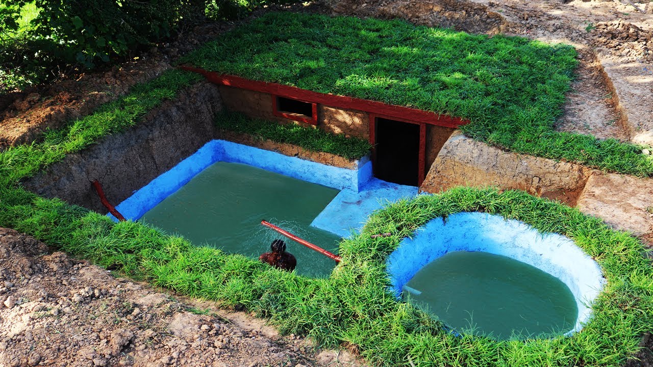 Build The Best Secret Underground Mud House Has Water Fall Pool and ...