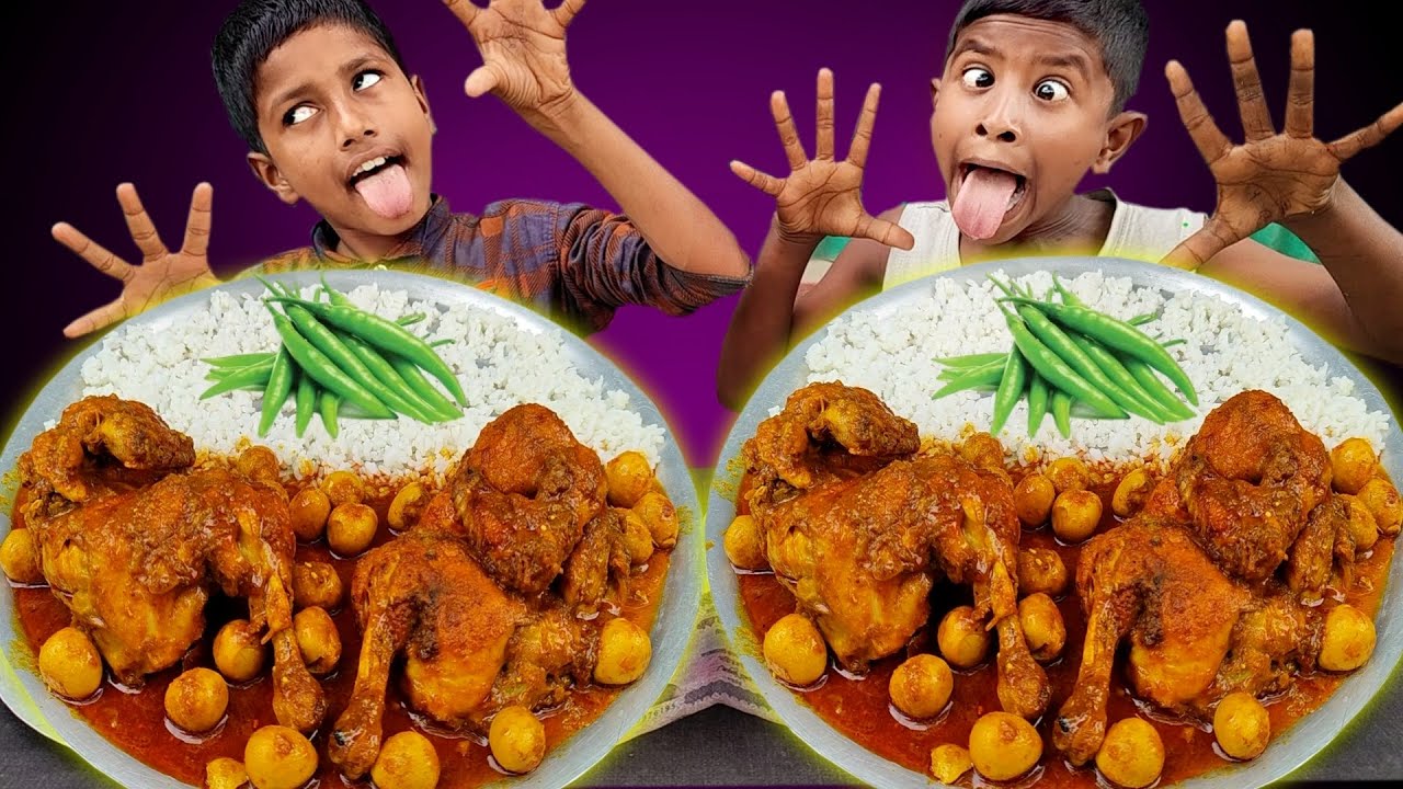 Whole Chicken Eating Challenge || Spicy Chicken Curry & Eggs with Rice ...